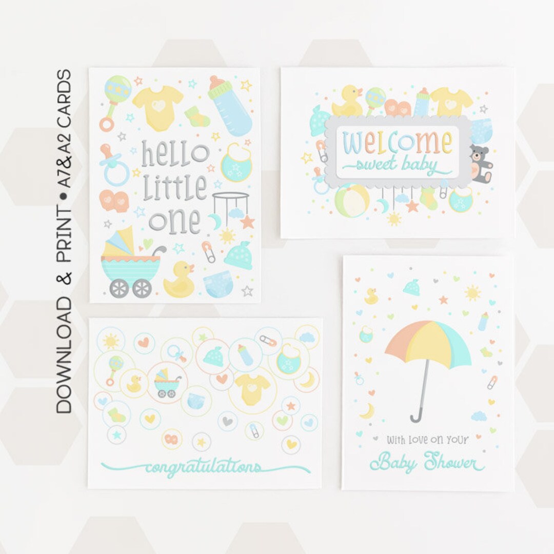 Set of 4 Printable Baby Cards / Instant Download Baby Card Templates - Etsy