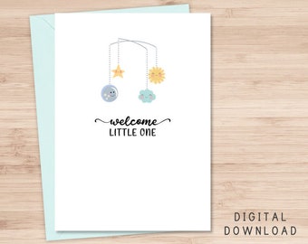 Hello Baby Printable Card / Instant Download PDF / Neutral New | Etsy