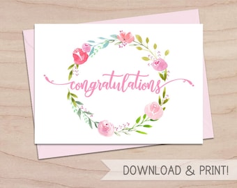 Congratulations Printable Card / Instant Download PDF / Floral | Etsy