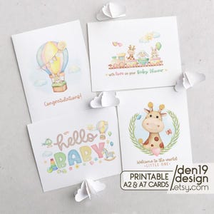 Set of 4 Printable Baby Cards / Instant Download Baby Card Templates - Etsy