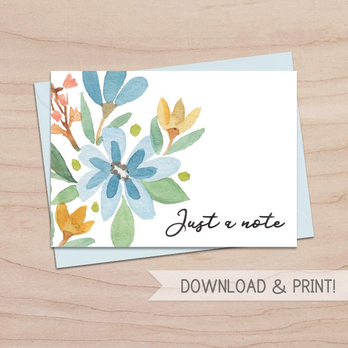 Just A Note Printable Card / Instant Download PDF / Watercolor - Etsy
