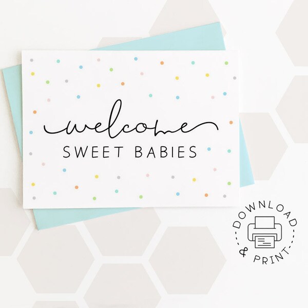 Printable Welcome Twins Card - Etsy