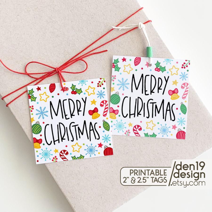 Printable Merry Christmas Gift Tags, Square Cookie Tag (PDF Files) - Etsy