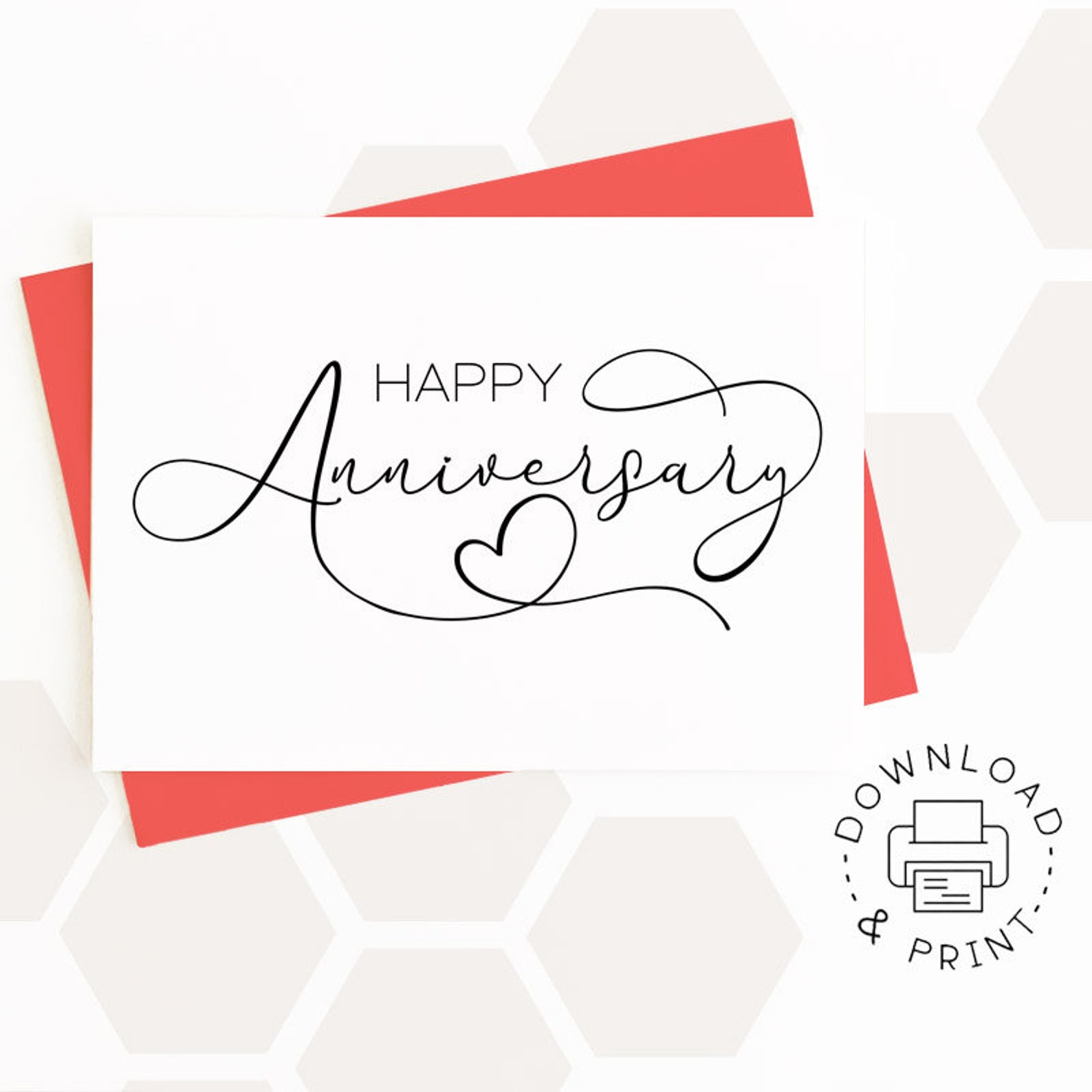 Printable Happy Anniversary Card / Instant Download PDF / Anniversary ...