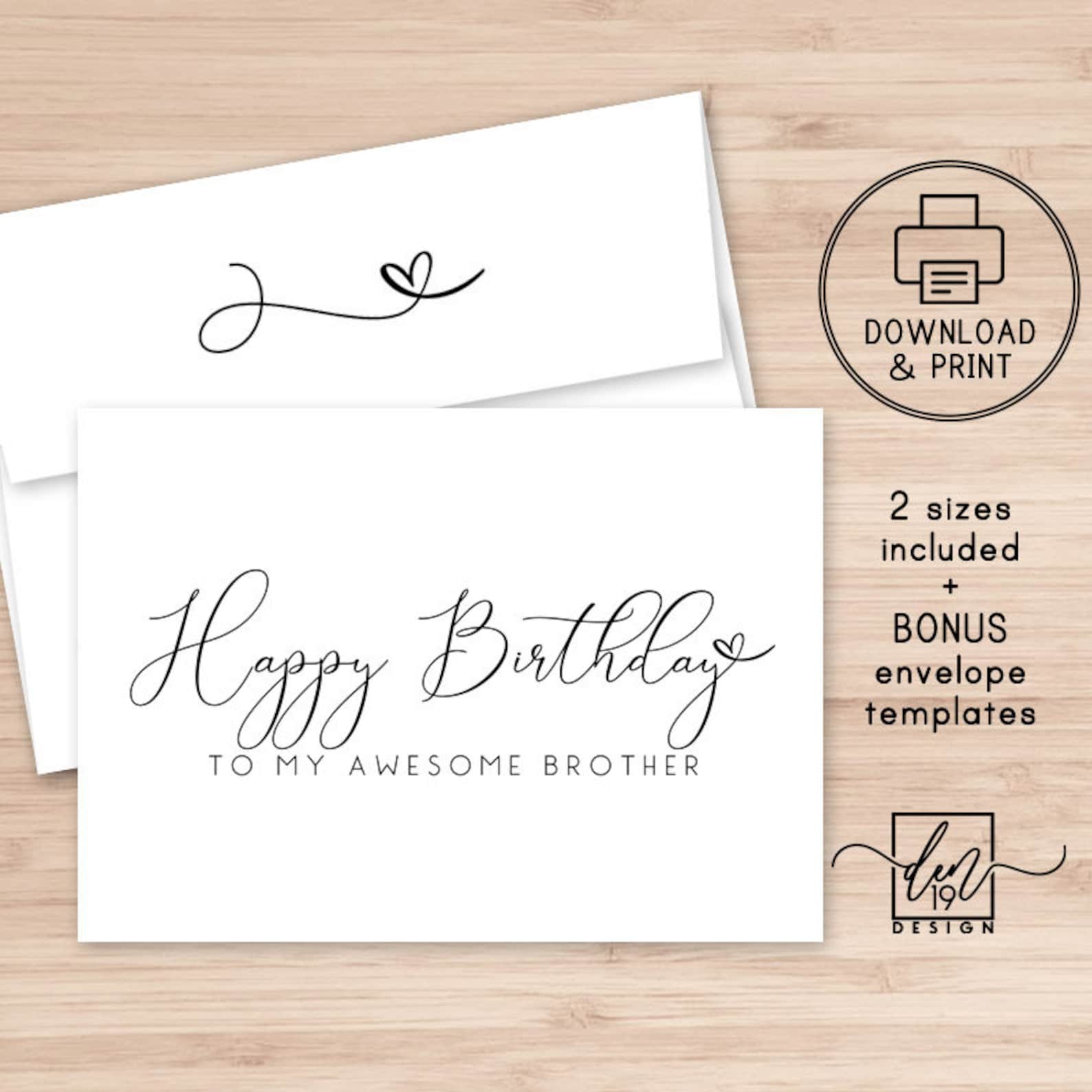 Brother Birthday Printable Card And Envelope / Happy Birthday | Etsy