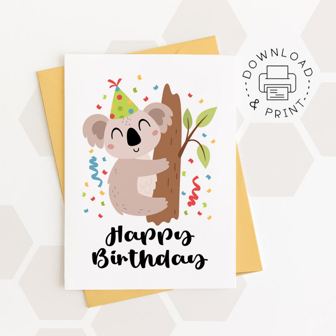 Happy Birthday Printable Card / Koala Instant Download PDF - Etsy