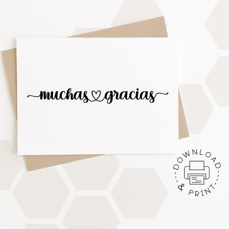 Muchas Gracias Printable Card / Spanish Card Template / - Etsy