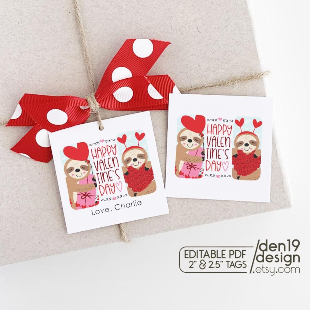 Editable & Printable Gift Tags / Sloth Happy Valentine's Day Tag - Etsy ...