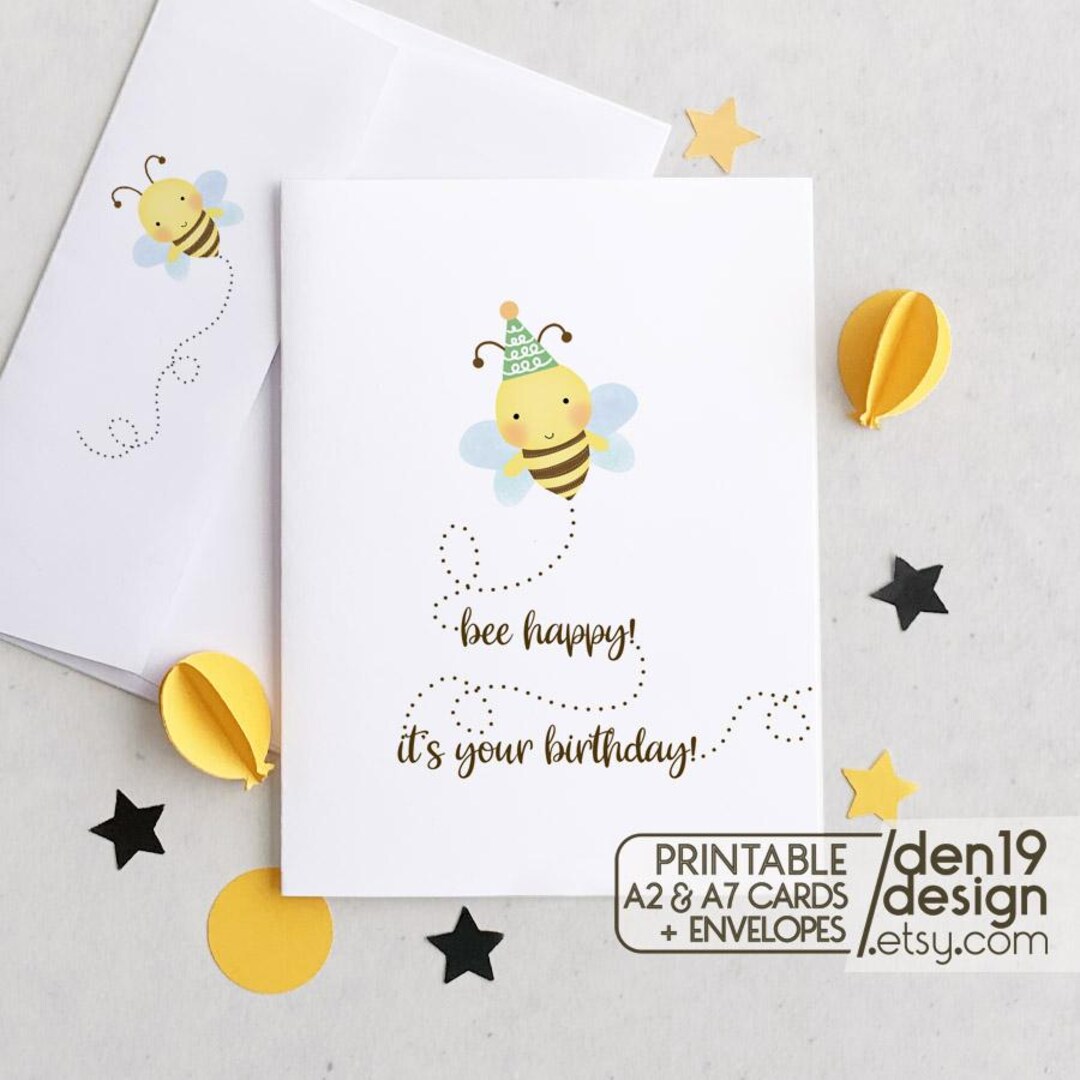Printable Card and Envelope Bee Happy It's Your Birthday / Bee ...