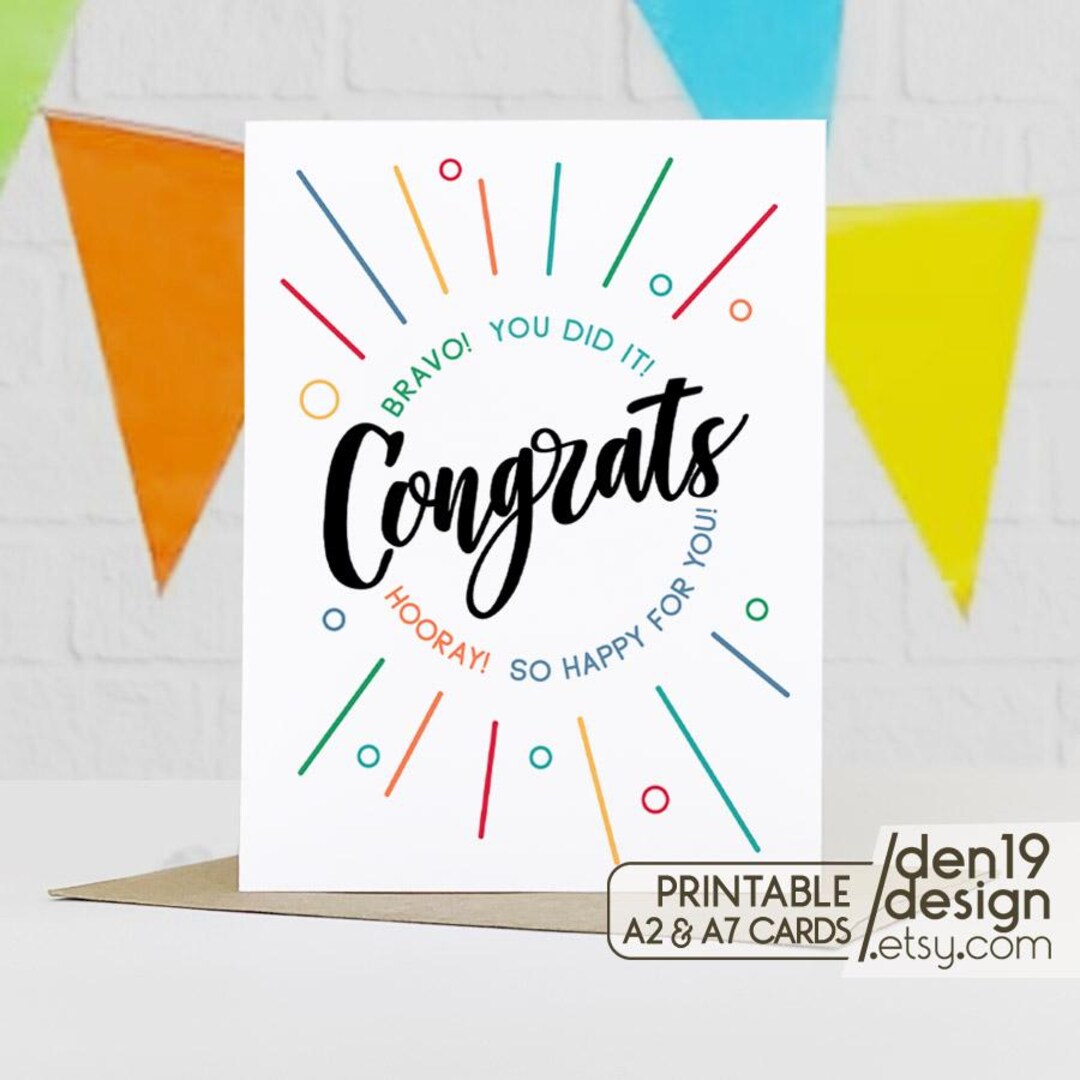 Congrats Printable Card / Instant Download PDF / Card Template - Etsy