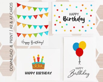 Set of 4 Printable Birthday Cards / Happy Birthday Card / Instant ...