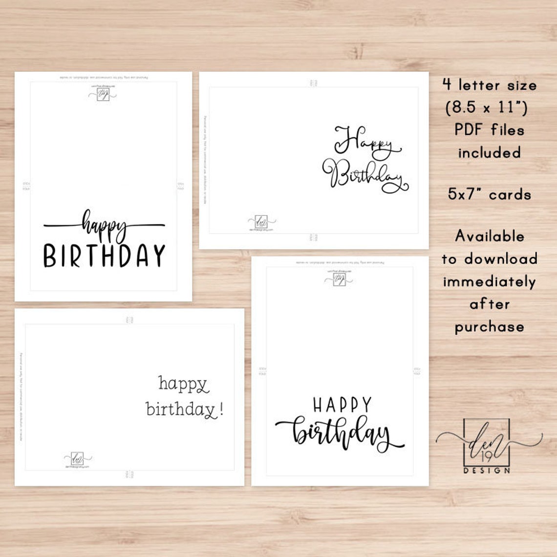 Set of 4 Printable Birthday Cards / Minimal Happy Birthday | Etsy