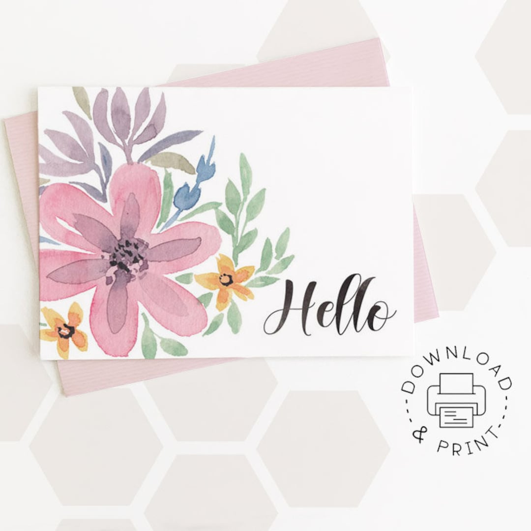 Hello Printable Card / Instant Download PDF / Card Template ...