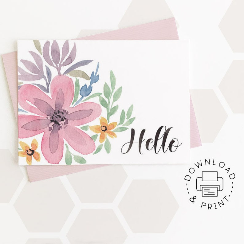 Hello Printable Card / Instant Download PDF / Card Template / - Etsy