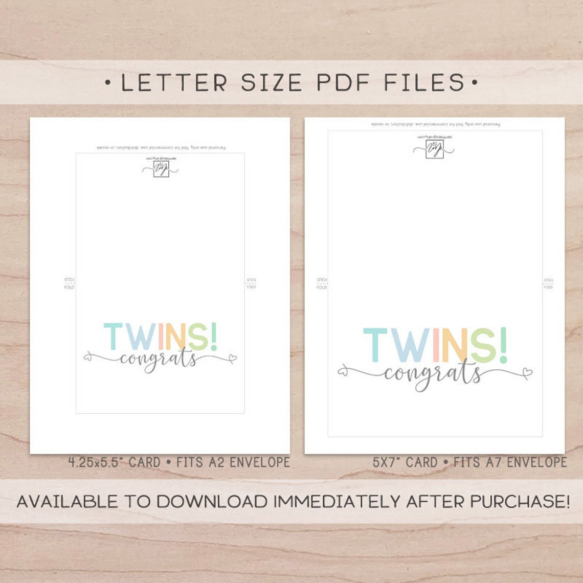 Printable Card: Twins Congratulations / Instant Download PDF - Etsy