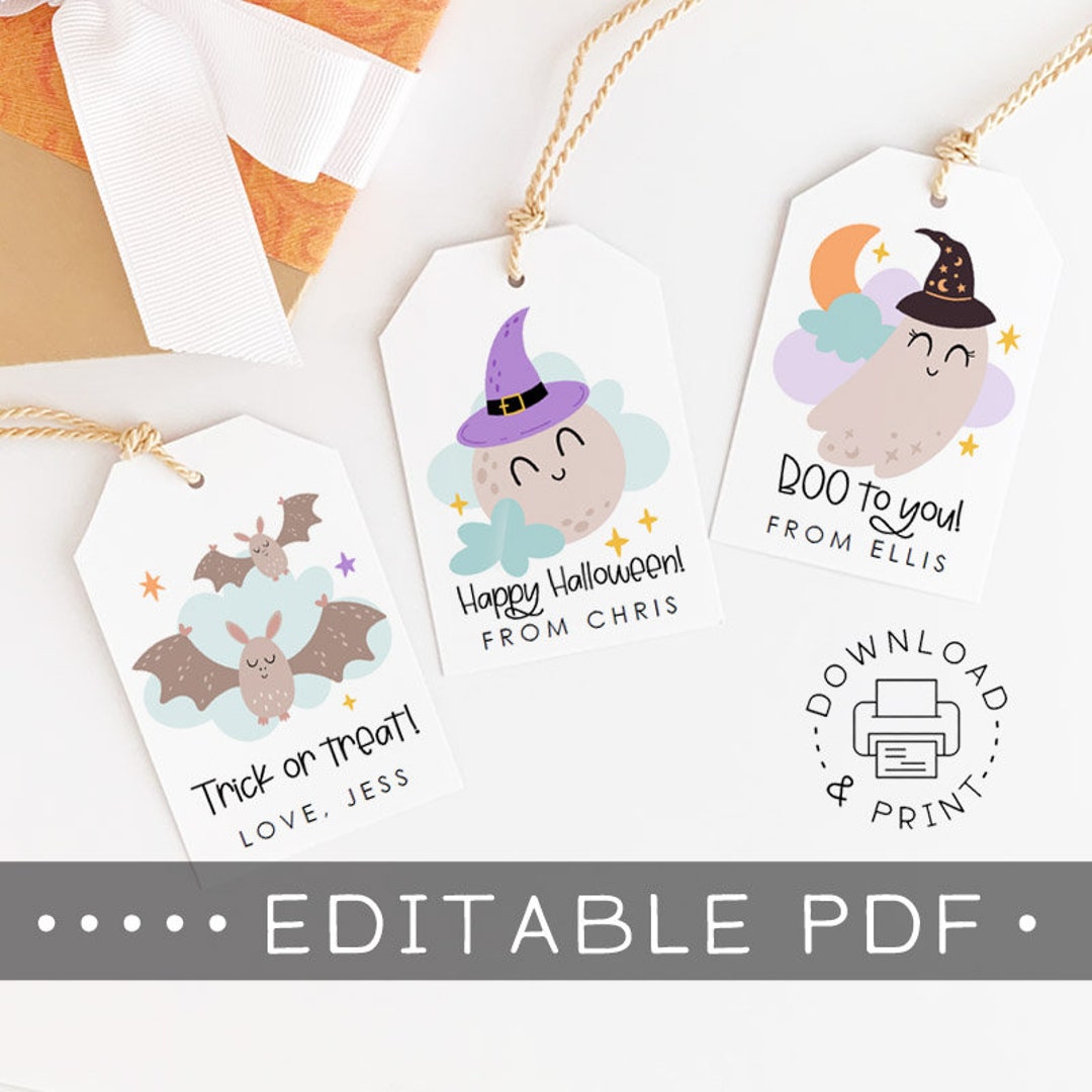 Editable & Printable Happy Halloween Tags / Black and White - Etsy