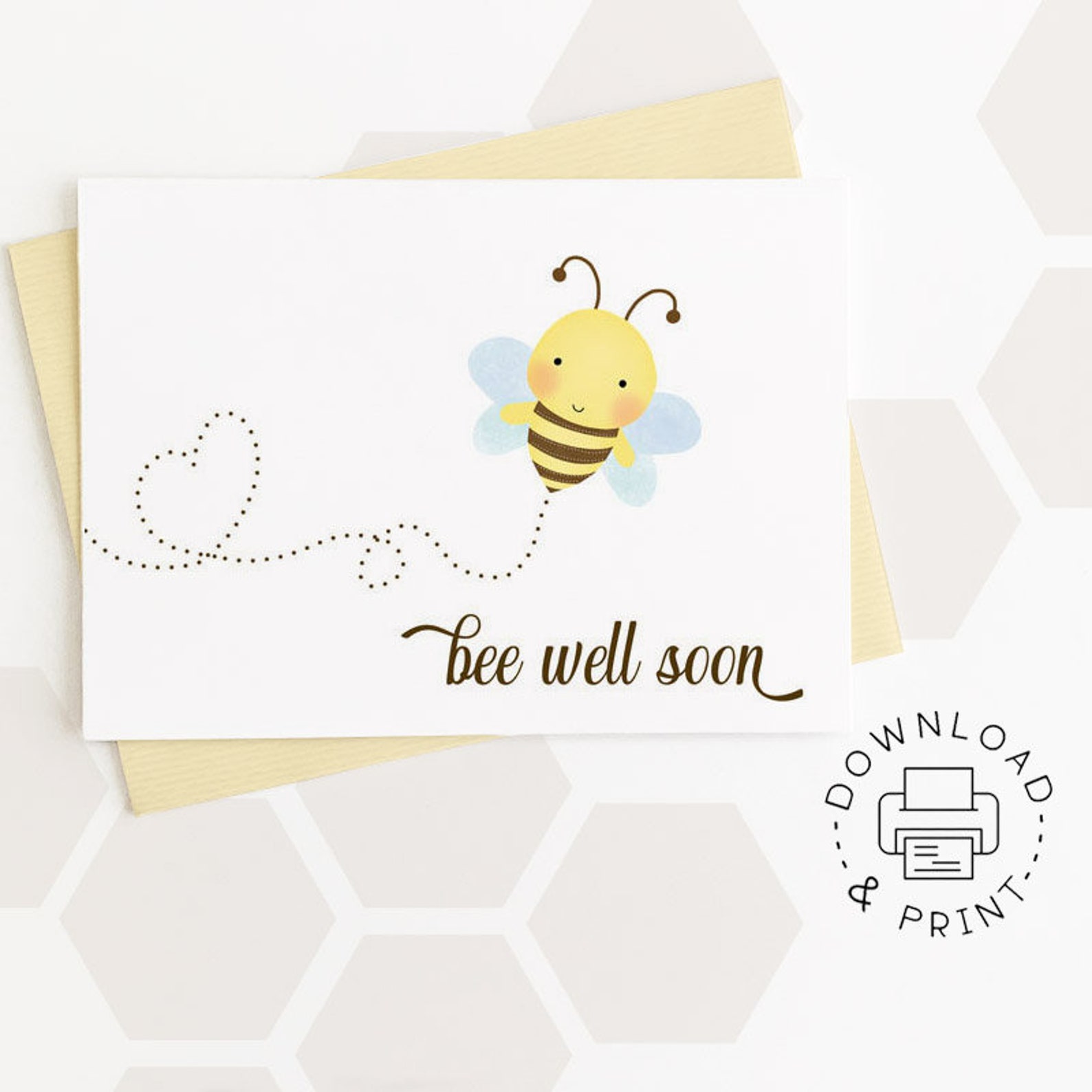 Printable Card Bee Well Soon / Instant Download PDF / Card - Etsy