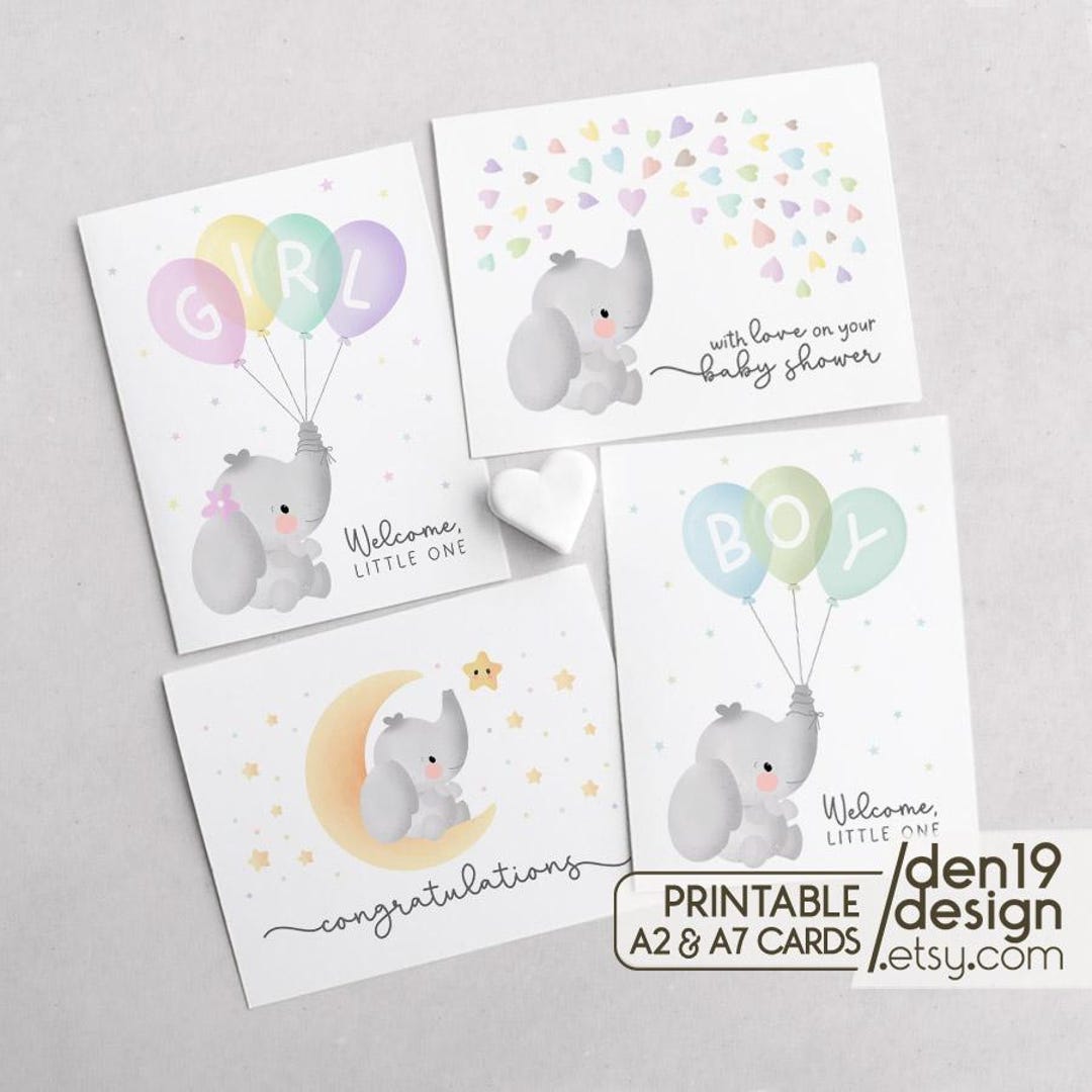Set of 4 Printable Baby Cards / Instant Download Baby Card Templates ...