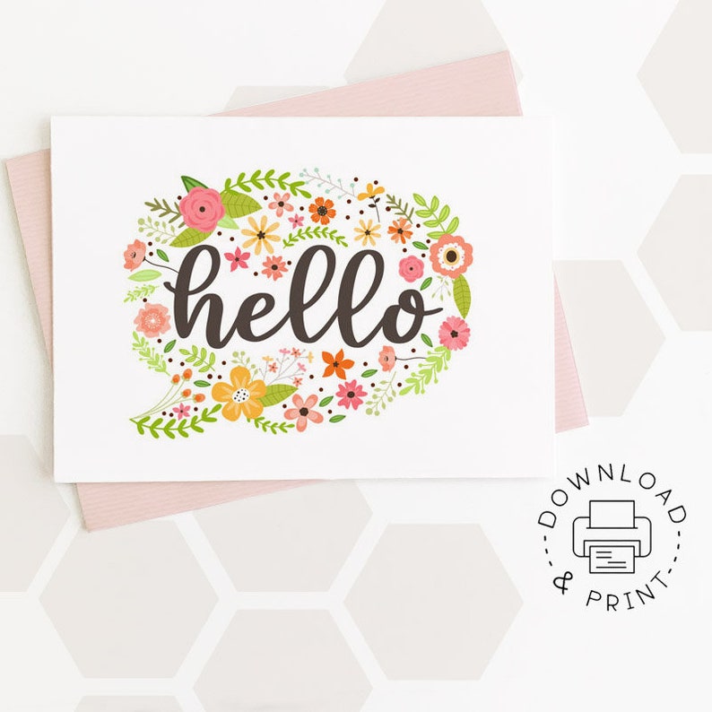 Hello Printable Card / Instant Download PDF / Card Template / - Etsy