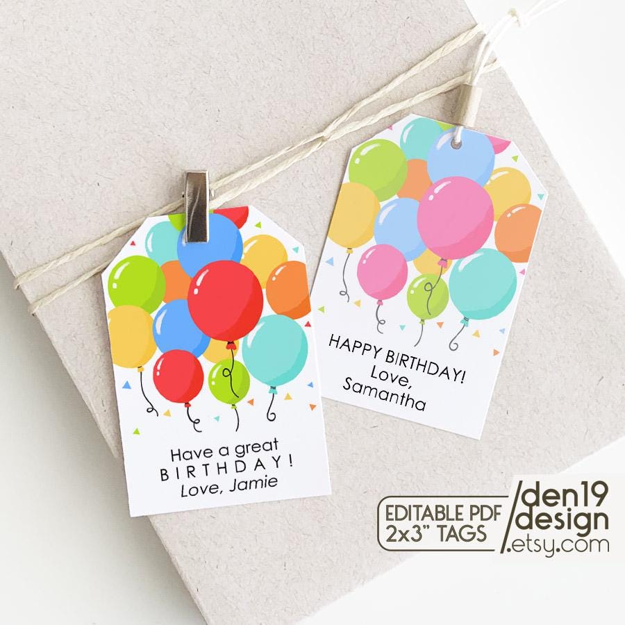 Editable Balloon Gift Tags: Printable Favor Tags (PDF) - Etsy