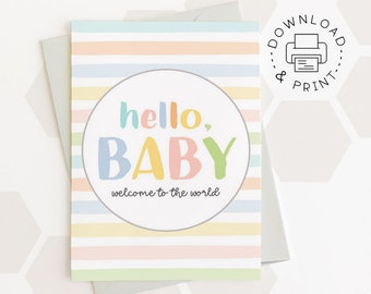 Hello Baby Printable Card / Instant Download PDF / Neutral New - Etsy UK