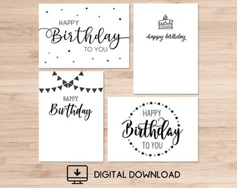 Set of 4 Printable Birthday Cards / Happy Birthday Card / | Etsy
