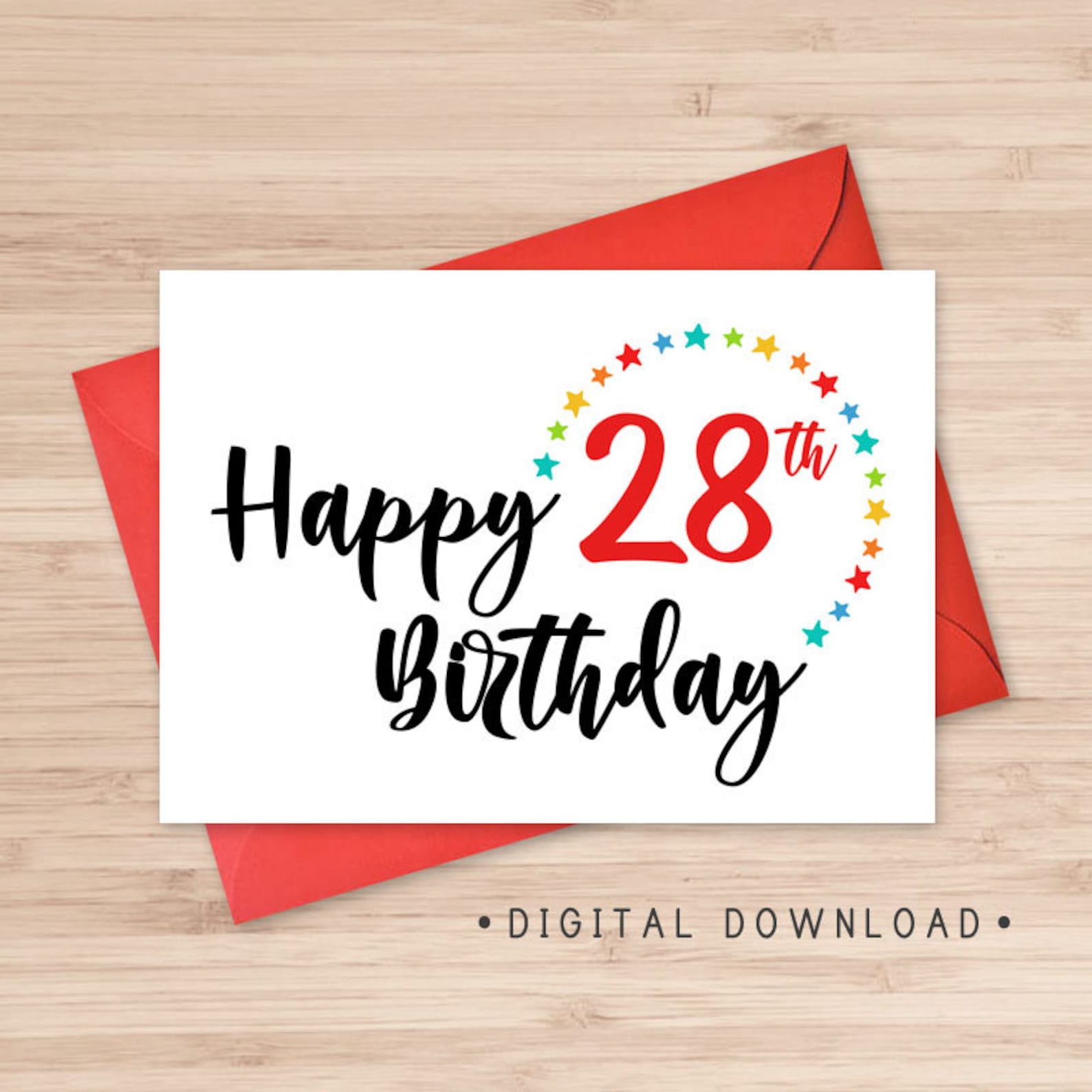 Printable Happy 28th Birthday Card / Instant Download PDF / | Etsy