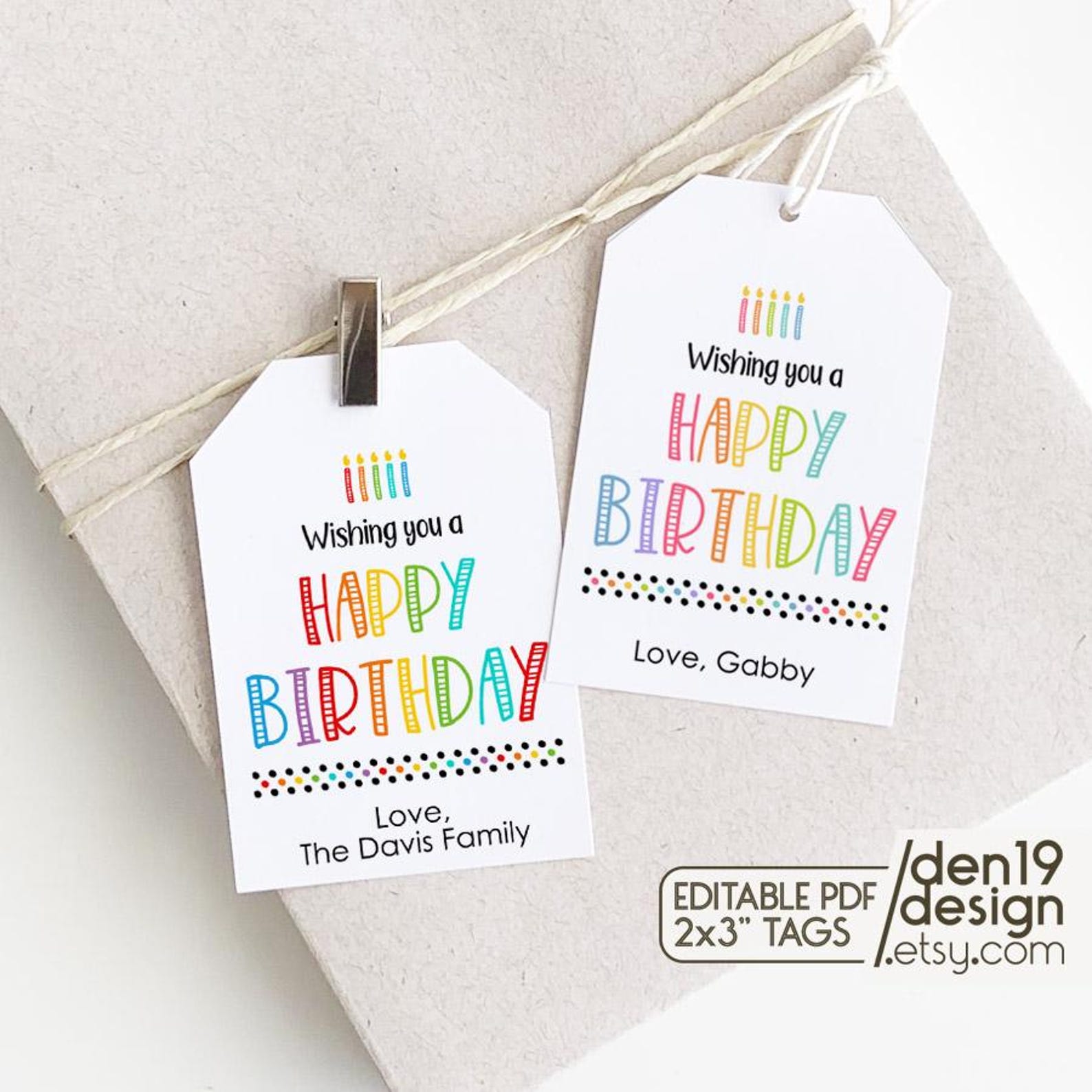 Editable Birthday Gift Tags: Printable Colorful Labels (PDF) - Etsy