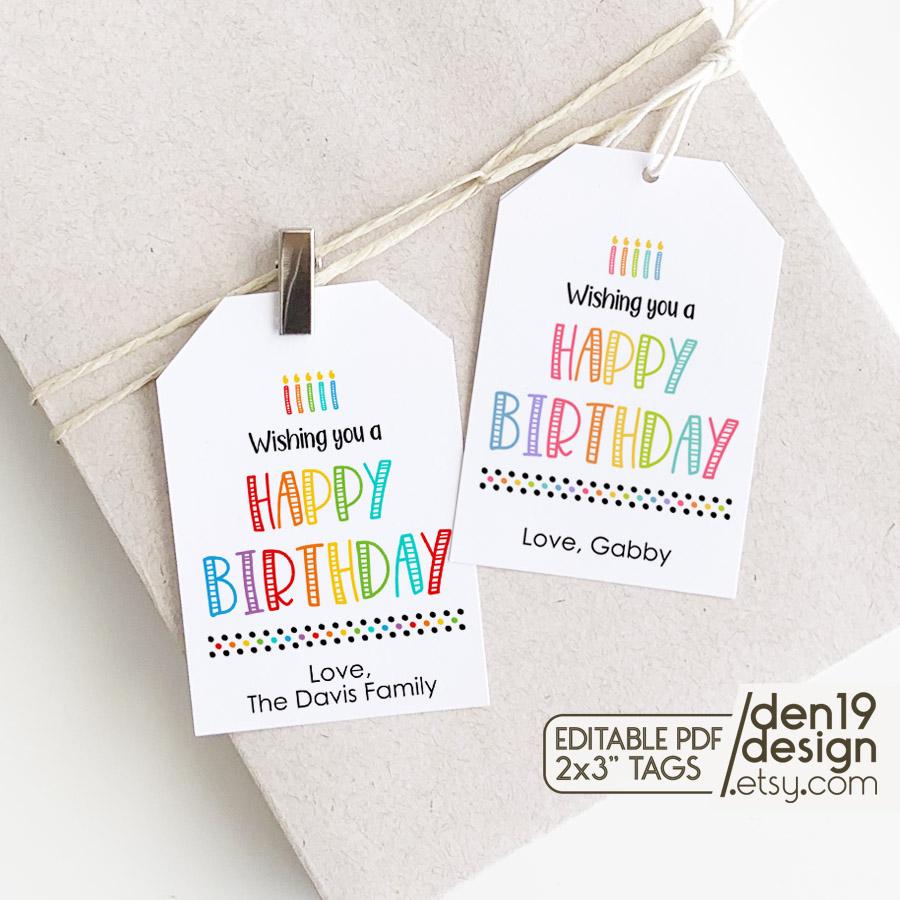 Editable Birthday Gift Tags: Printable Colorful Labels (PDF) - Etsy