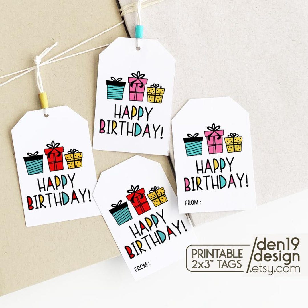 Printable Happy Birthday Gift Tags: Colorful Presents (PDF Files) - Etsy
