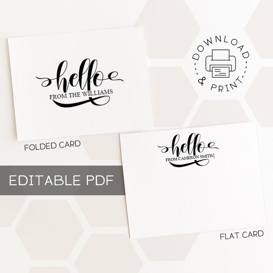 Editable & Printable Hello Note Card / Flat and Foldable A2 Notecard ...