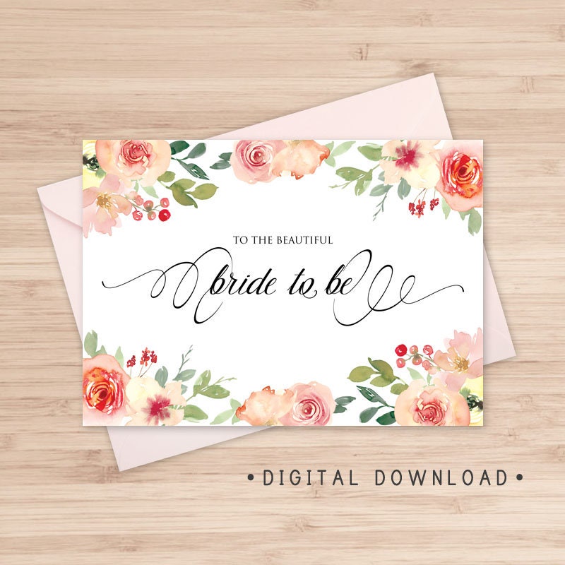 Printable Card: To The Beautiful Bride To Be / Instant | Etsy
