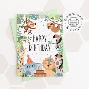 Happy Birthday Printable Card / Jungle Animals Instant Download PDF - Etsy