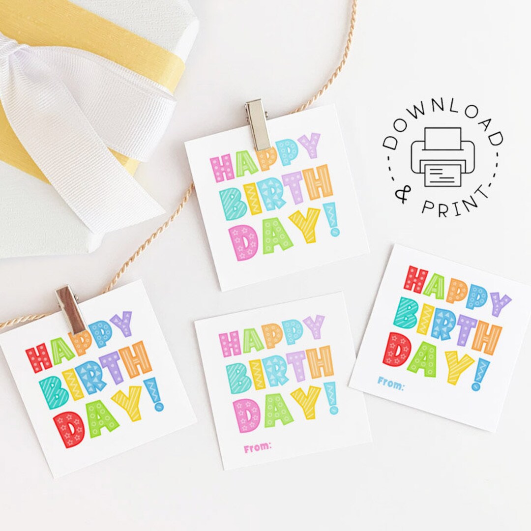 Printable Gift Tags / Happy Birthday Gift Tags / Square Gift Labels in ...