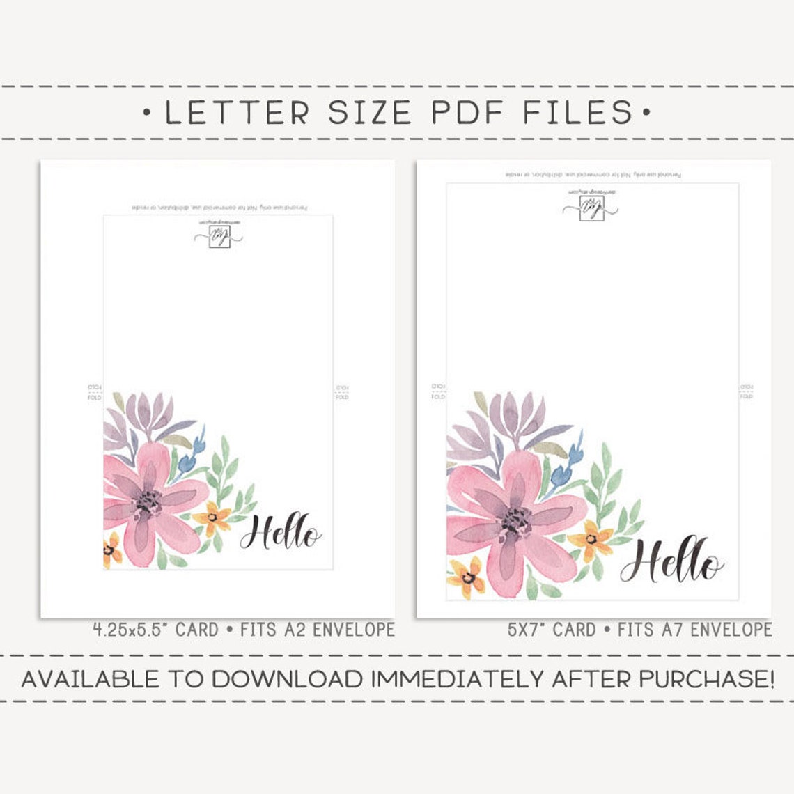 Hello Printable Card / Instant Download PDF / Card Template / - Etsy