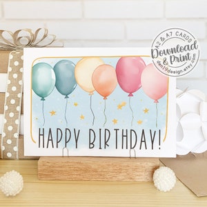Happy Birthday Printable Card / Instant Download PDF / Balloons ...