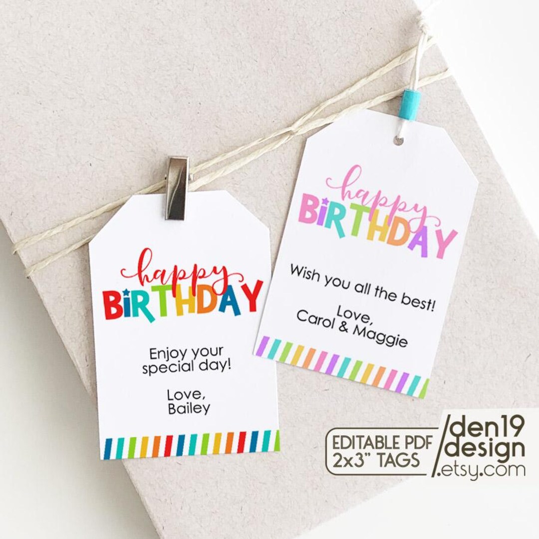 Editable Happy Birthday Gift Tags: Printable 2x3" Labels (PDF) - Etsy