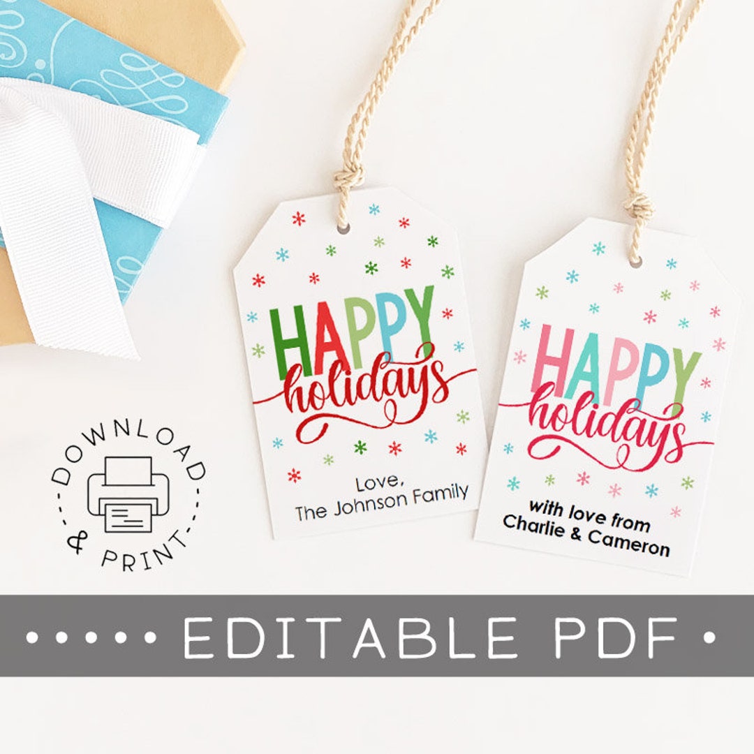 Editable & Printable Gift Tags / Happy Holidays Gift Tag / Holiday Gift ...