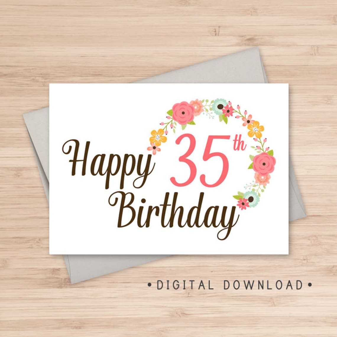 Printable Happy 35th Birthday Card / Instant Download PDF / | Etsy