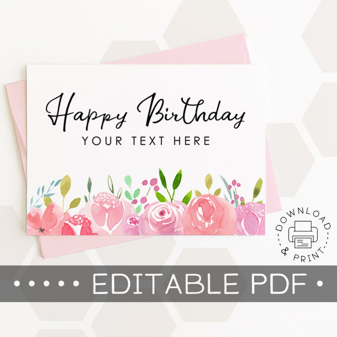 Editable & Printable Happy Birthday Card / Instant Download PDF / Card ...