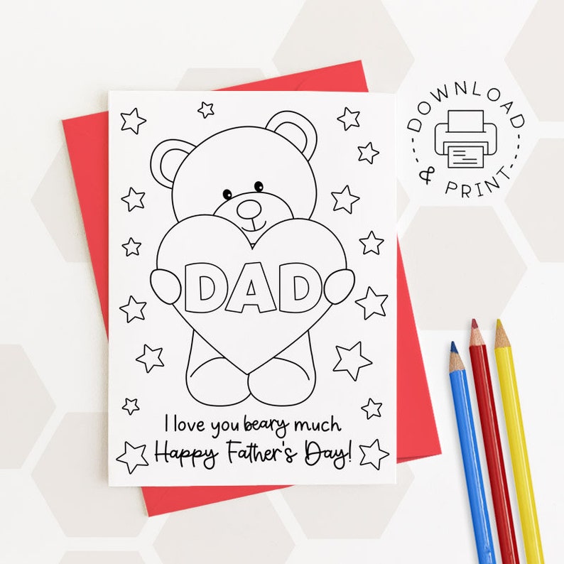 Happy Father's Day Printable Coloring Card / Instant - Etsy