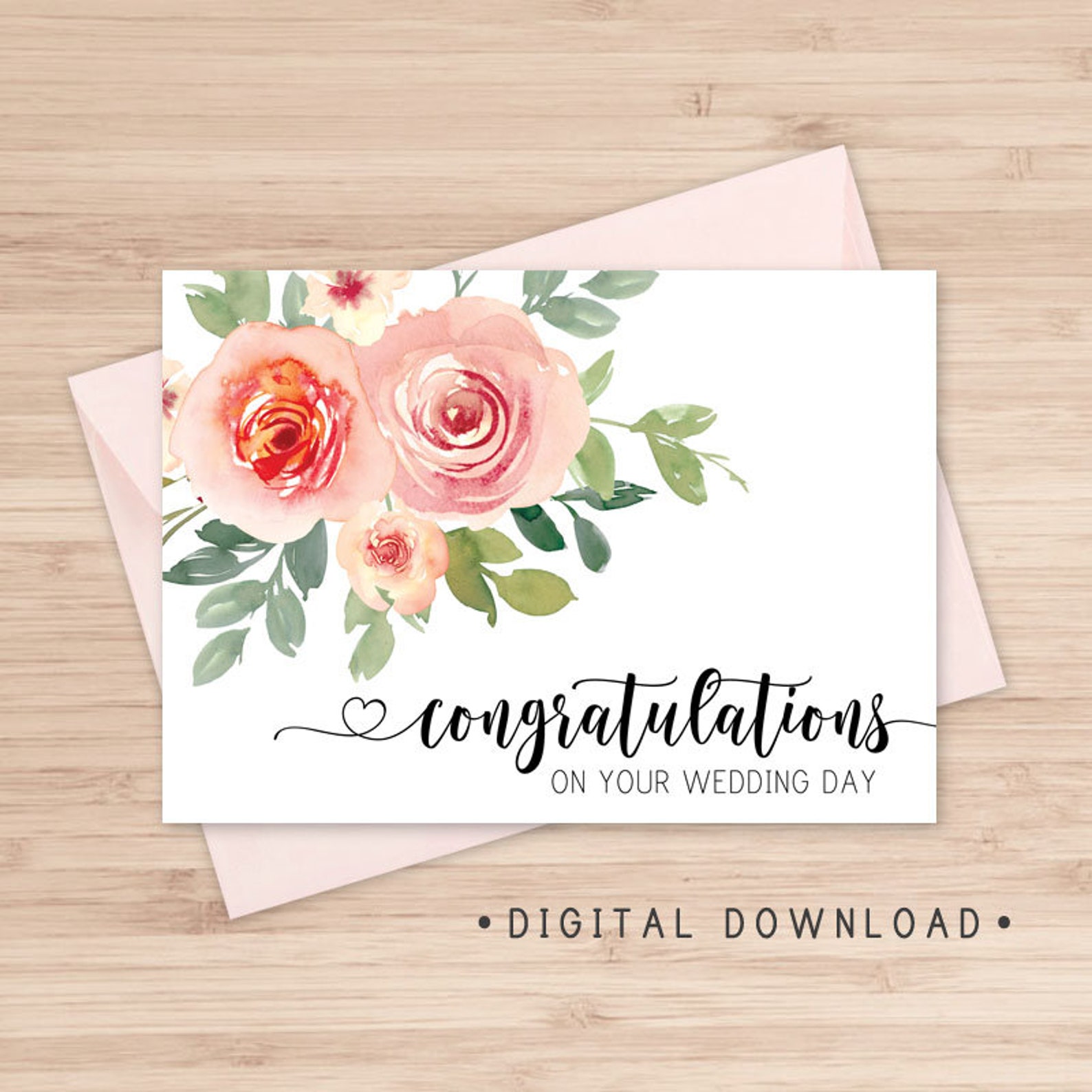 Printable Card: Congratulations On Your Wedding Day / Instant | Etsy
