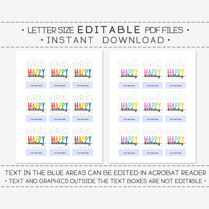 Editable & Printable Gift Tags / Happy Birthday Gift Tag / - Etsy