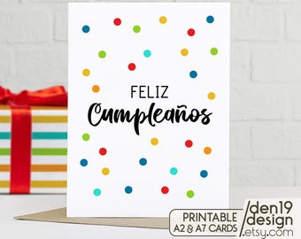 Feliz Cumpleanos Card - Tarjeta Cumpleanos - Printable Birthday Card in ...
