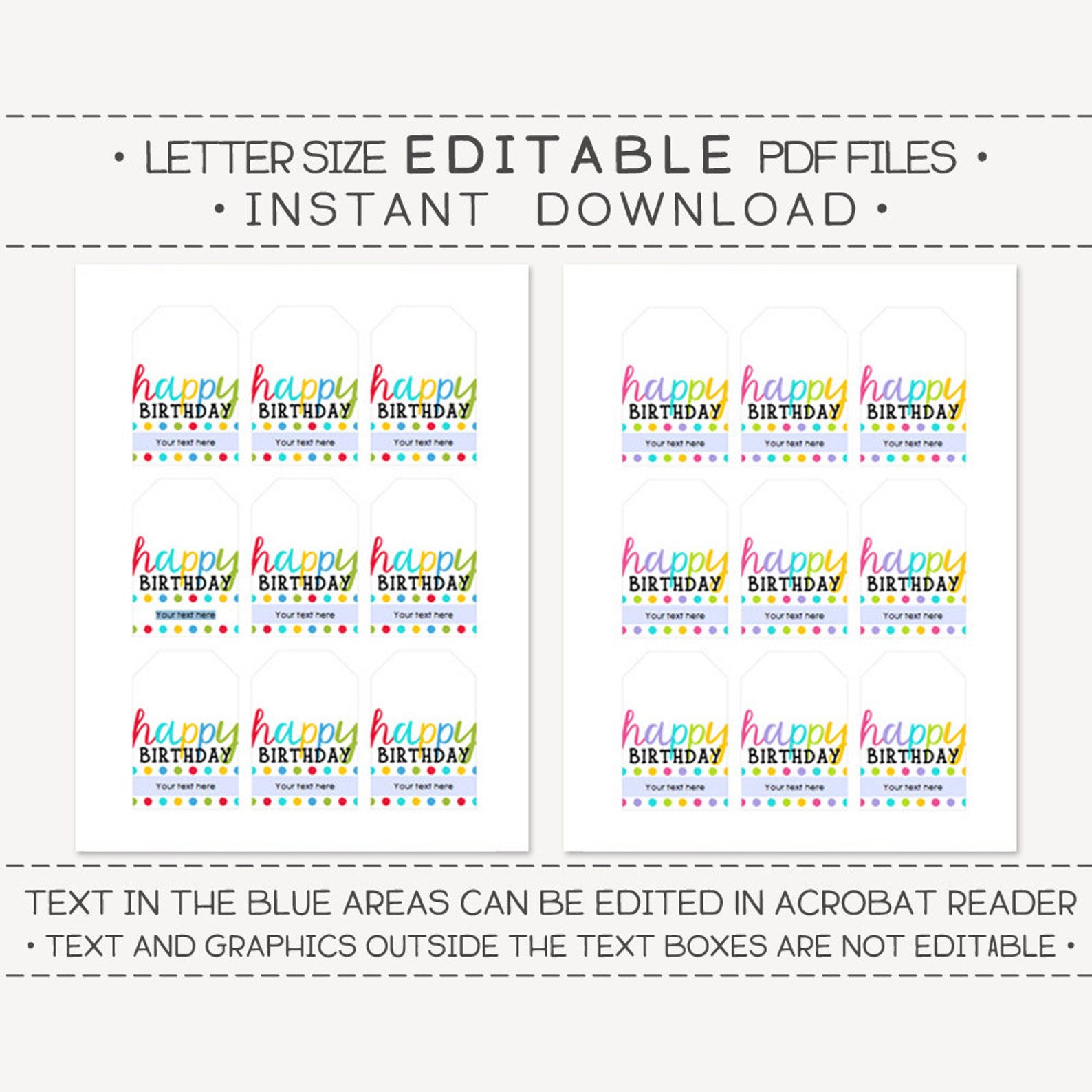 Editable & Printable Gift Tags / Happy Birthday Gift Tag / - Etsy