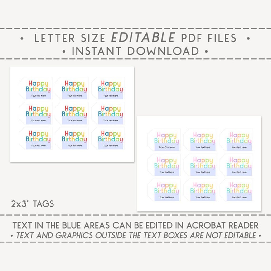 Editable Happy Birthday Gift Tags: Printable PDF Labels - Etsy