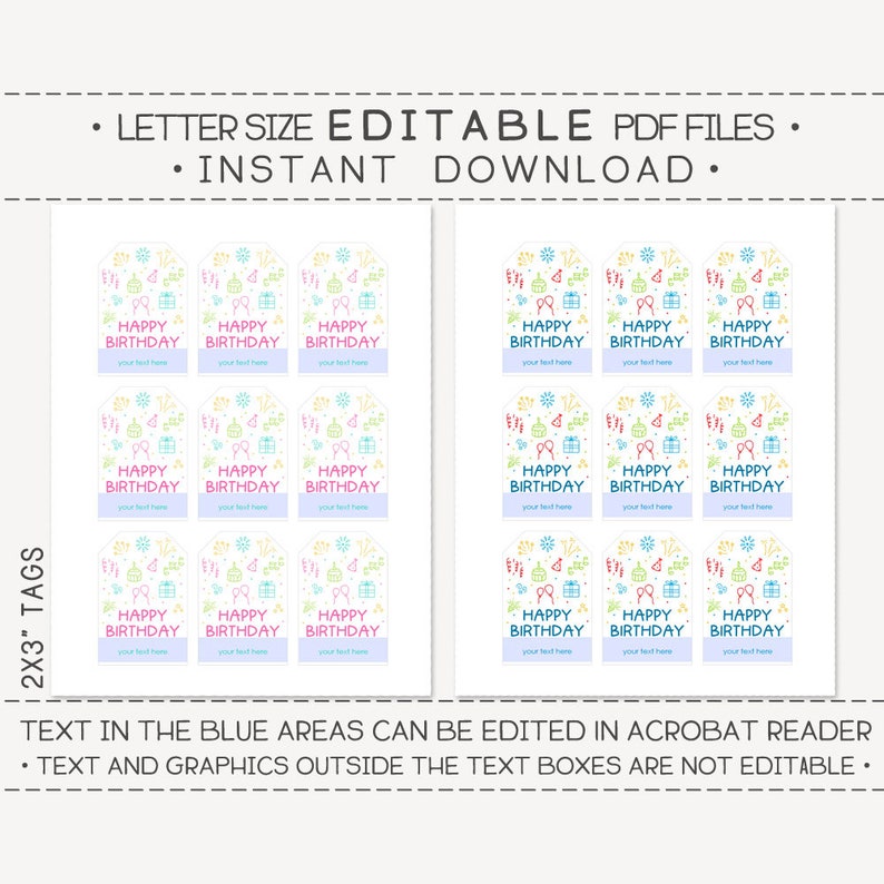 Editable & Printable Gift Tags / Happy Birthday Tag / Instant - Etsy