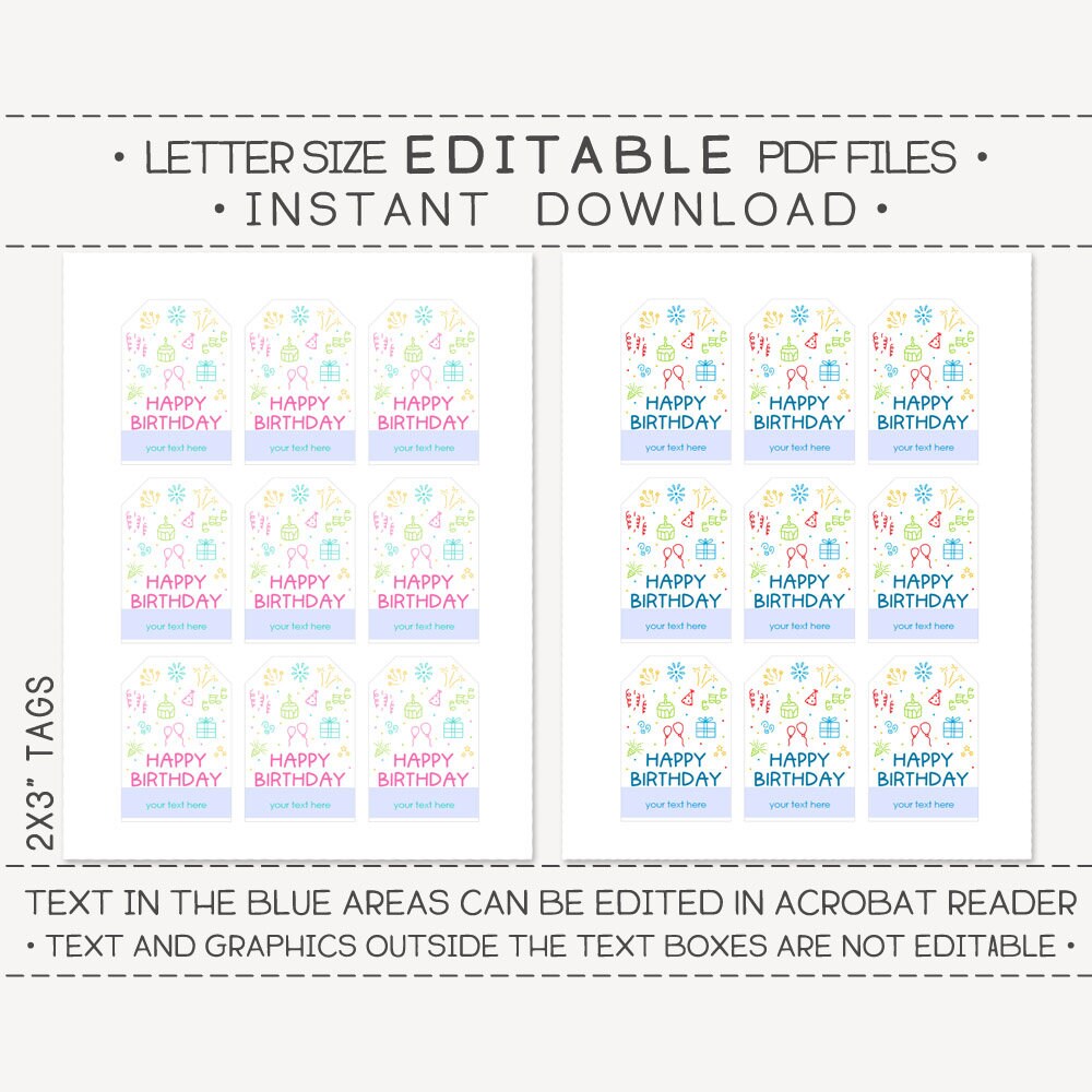 Editable & Printable Gift Tags / Happy Birthday Tag / Instant - Etsy