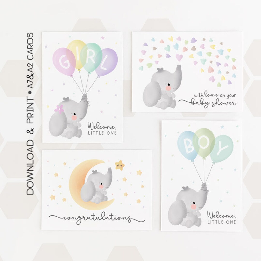 Set of 4 Printable Baby Cards / Instant Download Baby Card Templates - Etsy