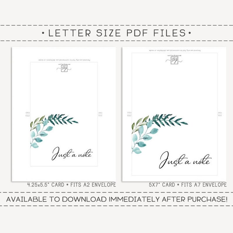 Just A Note Printable Card / Instant Download PDF / Greenery - Etsy